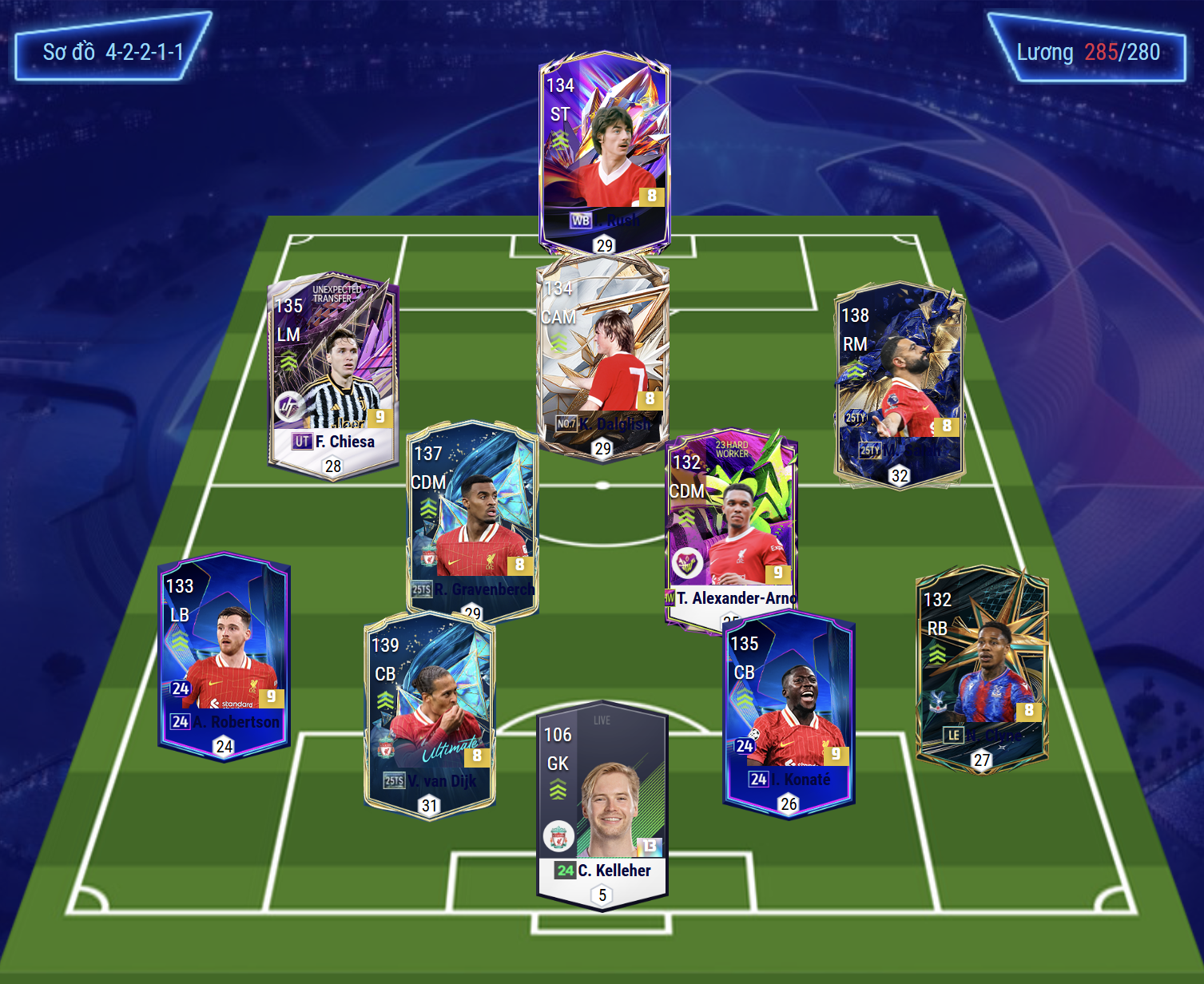 Chiến thuật FC Online : Sơ đồ 42211 với team color Liverpool rank...